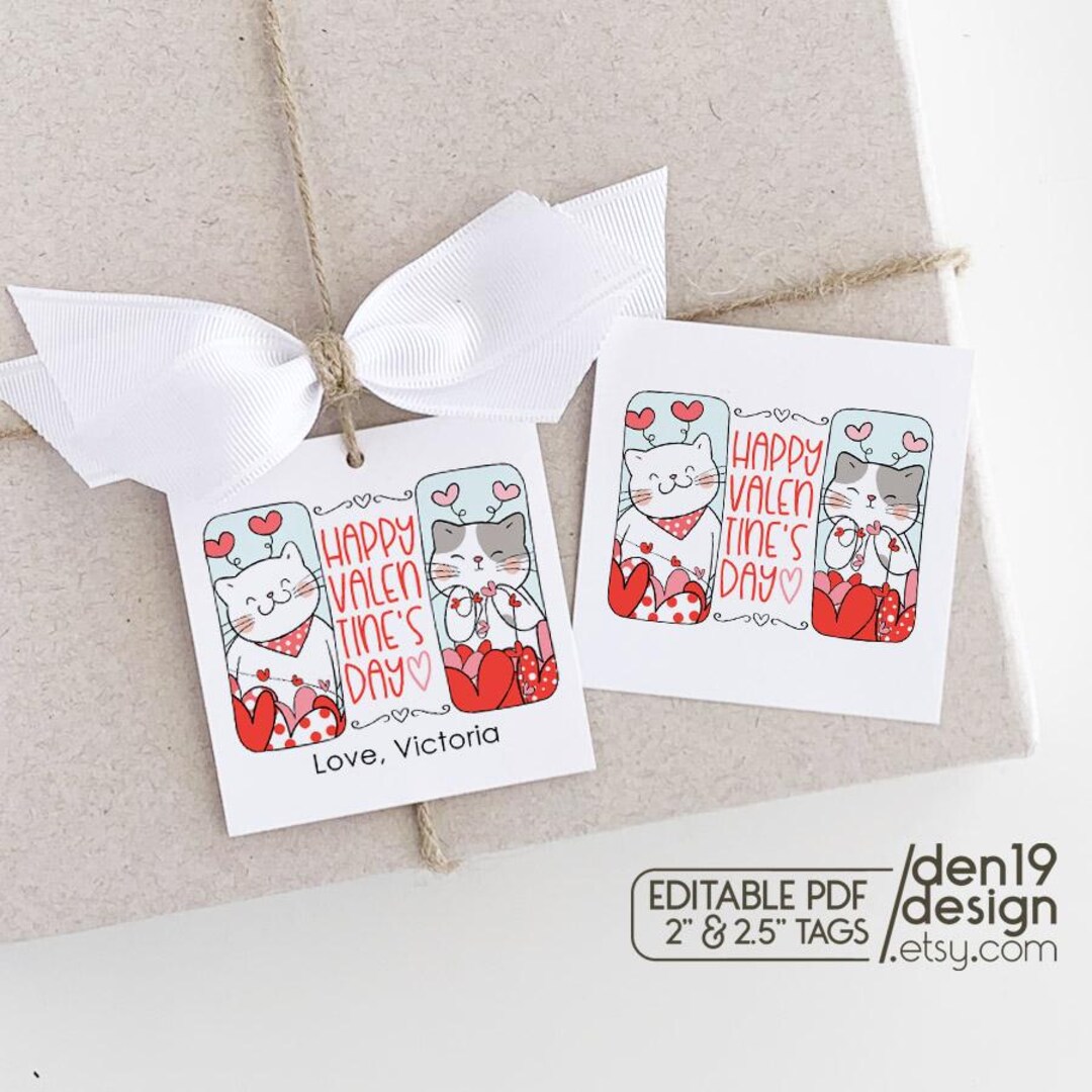 Editable & Printable Gift Tags / Cat Happy Valentine's Day Tag - Etsy