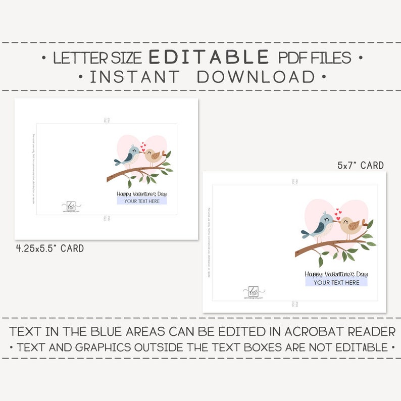 Editable & Printable Happy Valentine's Day Card / Instant - Etsy