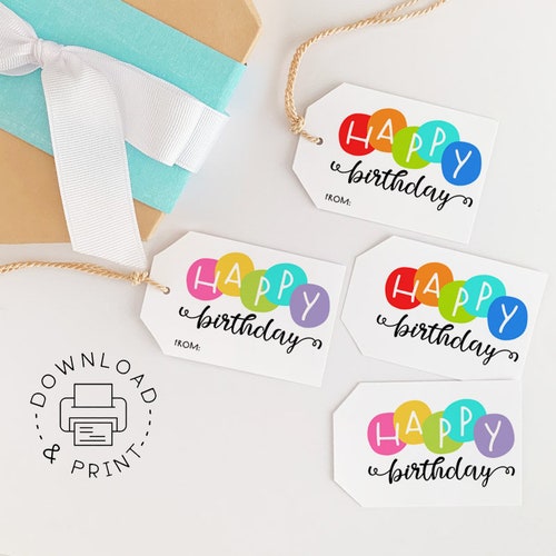 Happy Birthday Tag Printable Gift Tags Template Editable - Etsy