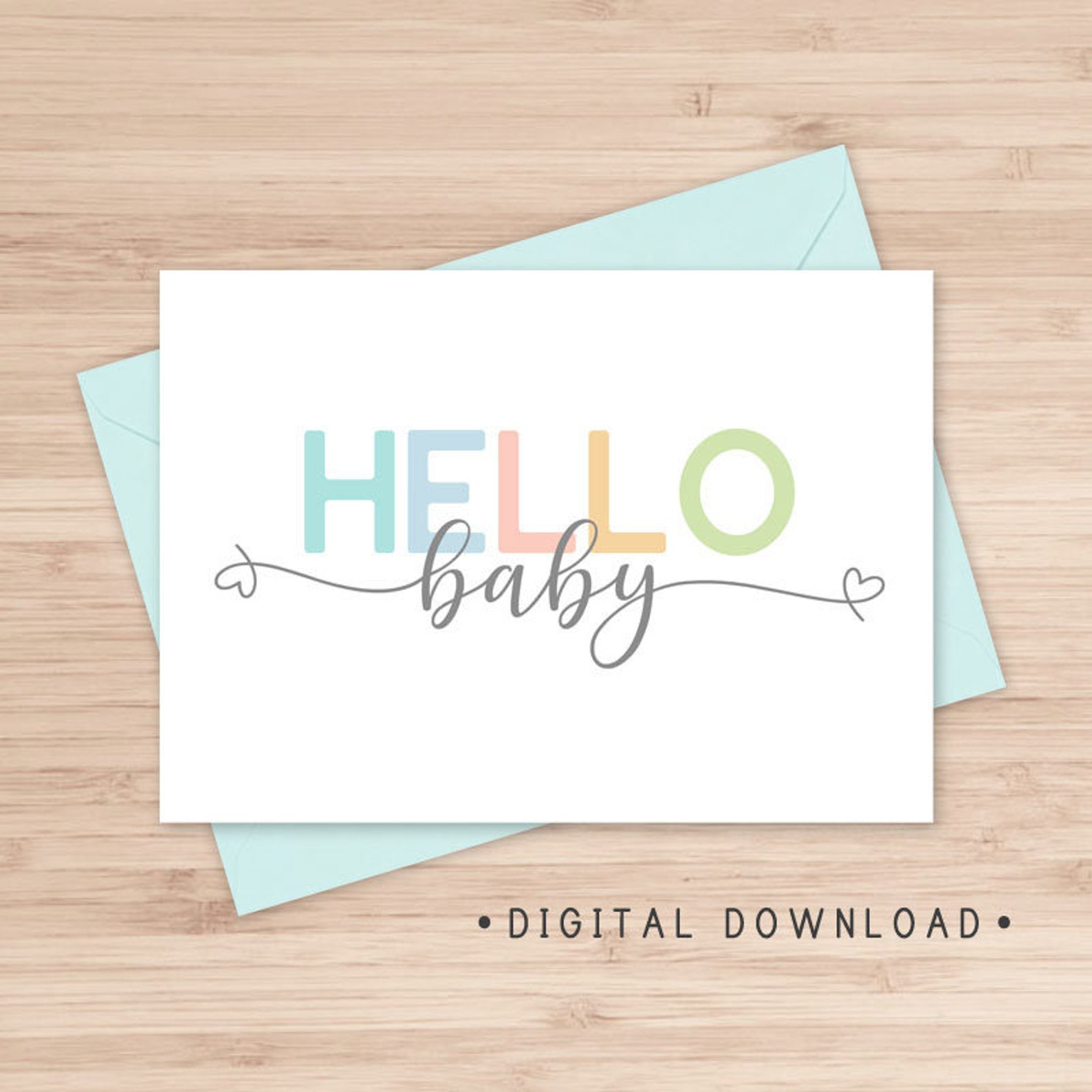 Hello Baby Printable Card / Instant Download PDF / Neutral New | Etsy