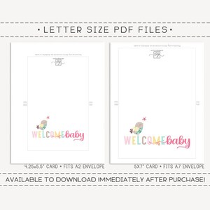 Welcome Baby Printable Card / Instant Download PDF / Pink New Baby Card ...