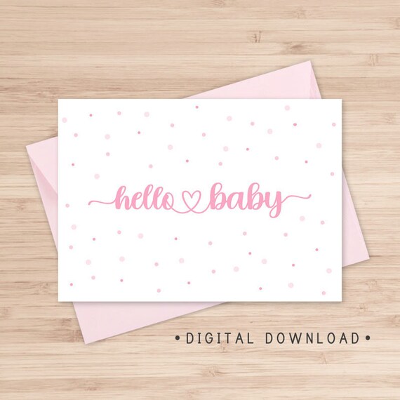 Hello Baby Printable Card / Instant Download PDF / Pink New | Etsy