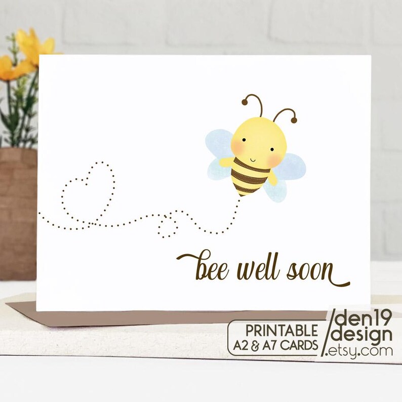 Printable Card Bee Well Soon / Instant Download PDF / Card Template ...