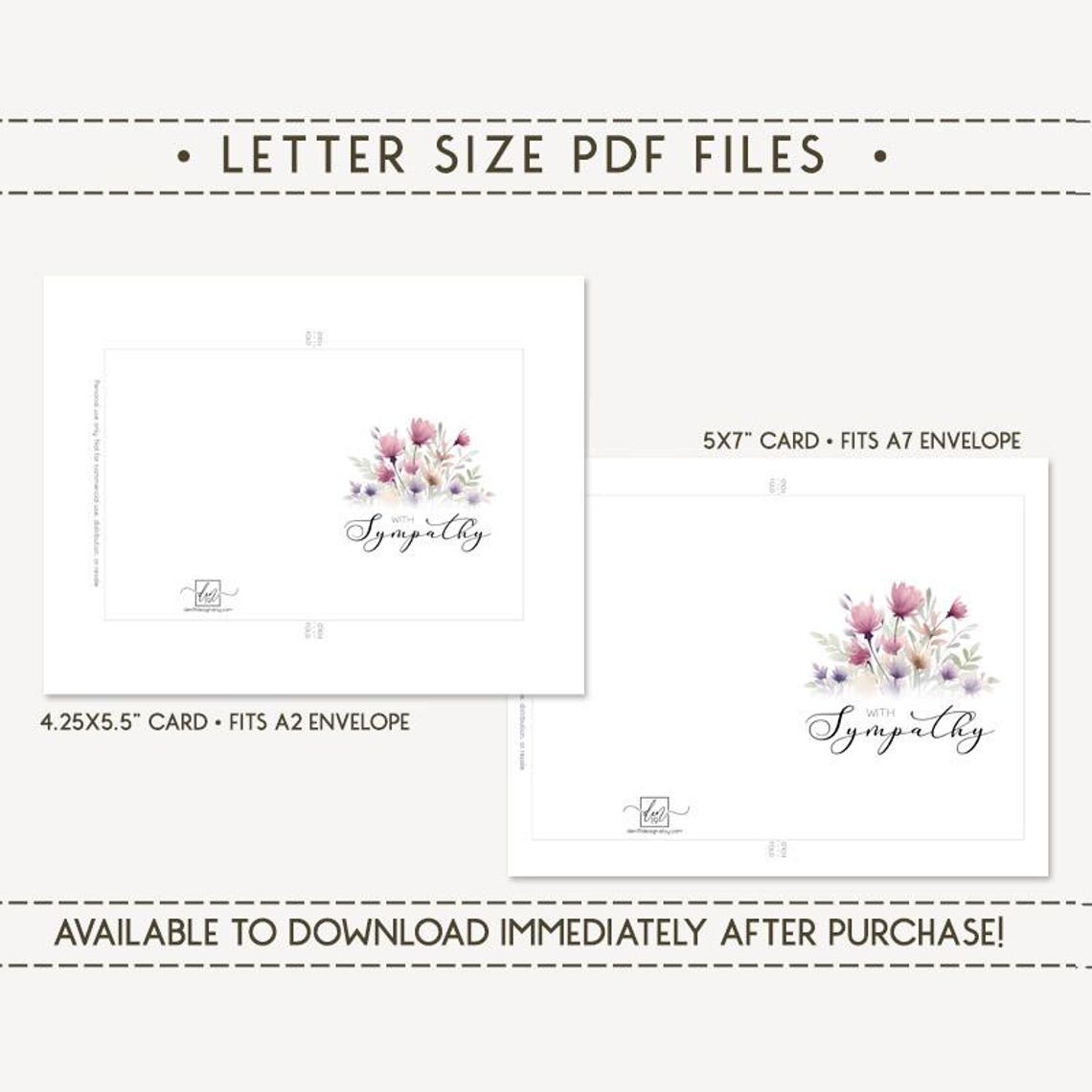 With Sympathy Printable Card / Instant Download PDF / Condolences Card ...
