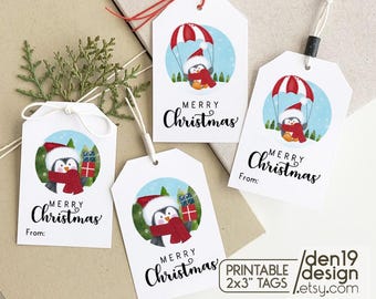 Printable Christmas Gift Tags Penguin DIY .pdf Packaging Holiday Labels ...