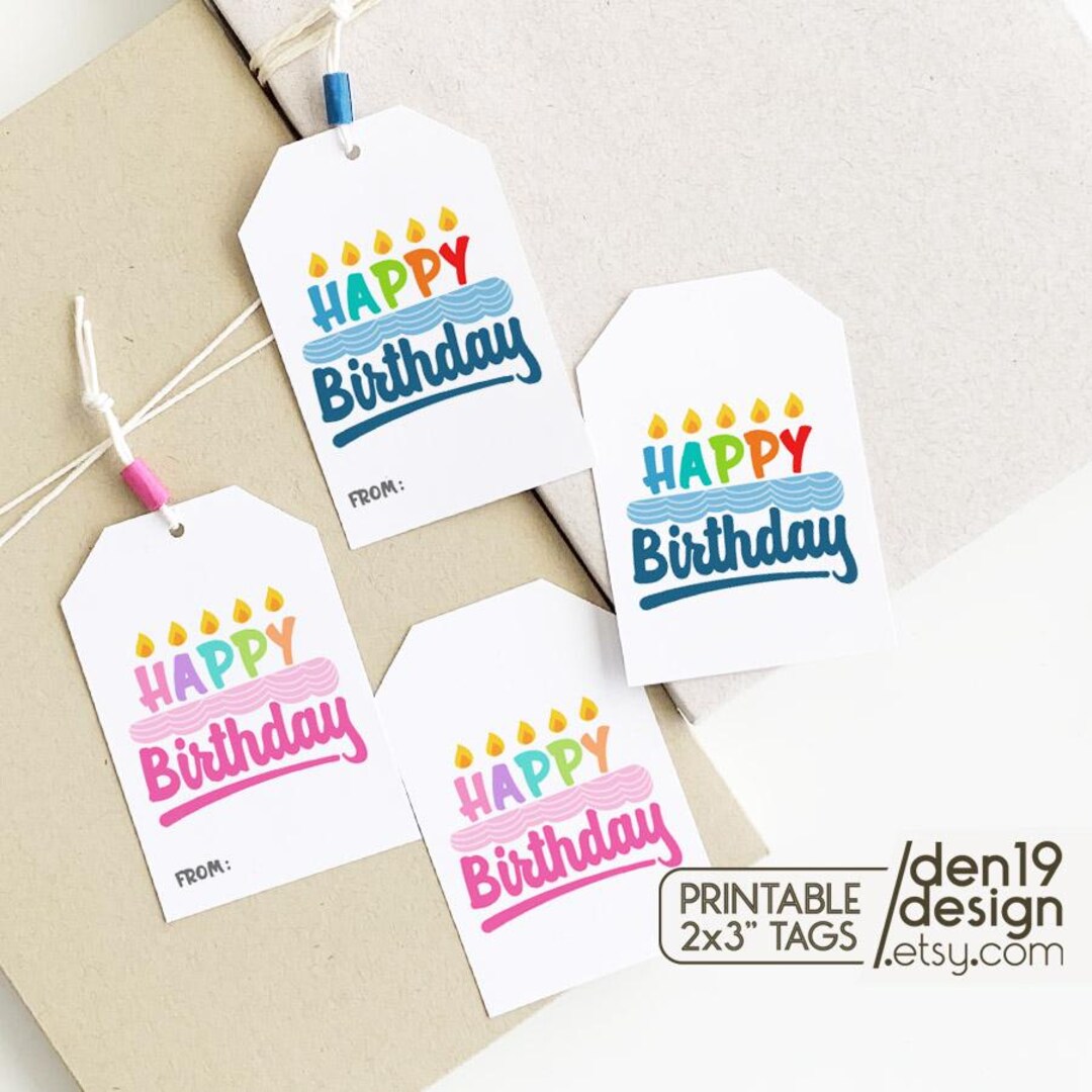 Printable Happy Birthday Gift Tags: Colorful Cake Design (PDF) - Etsy