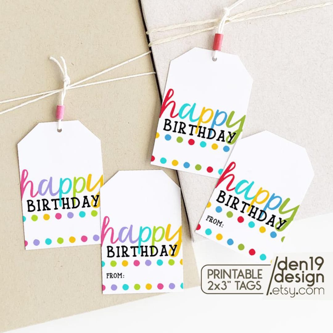 Printable Happy Birthday Gift Tags: Colorful Labels (PDF Files) - Etsy