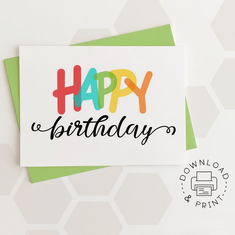 Set of 4 Printable Birthday Cards / Happy Birthday Card / - Etsy