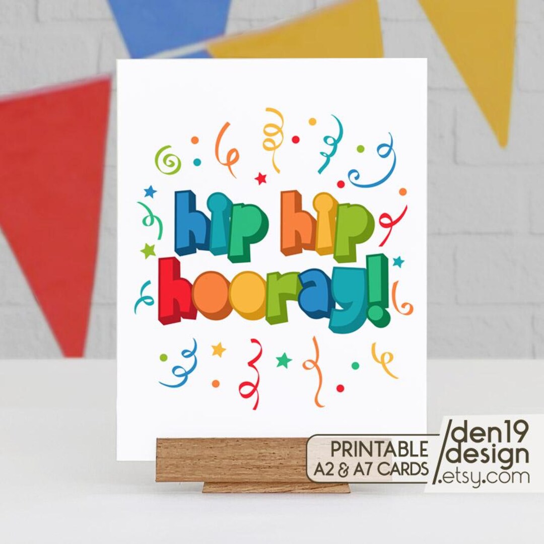 Hip Hip Hooray Congratulations Card Template (PDF Download, 2 Sizes) - Etsy