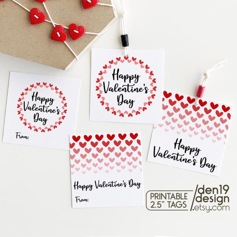 Printable Gift Tags / Happy Valentine's Day Tag / Valentine Hearts ...