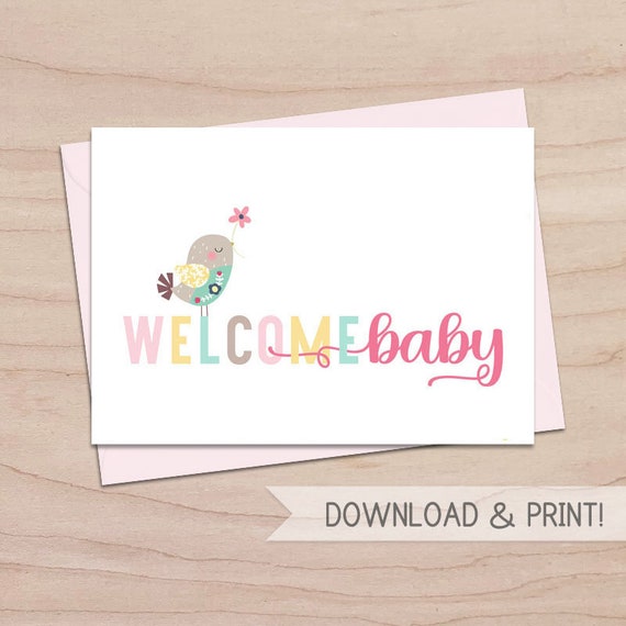Welcome Baby Printable Card / Instant Download PDF / Pink New - Etsy