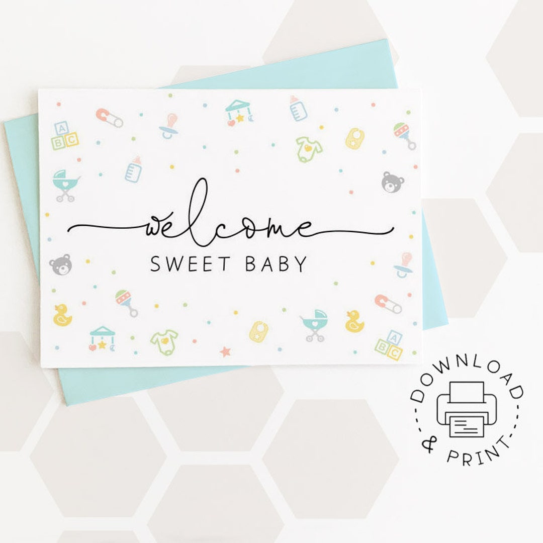 Welcome Sweet Baby Printable Card / Instant Download PDF / Baby Card ...