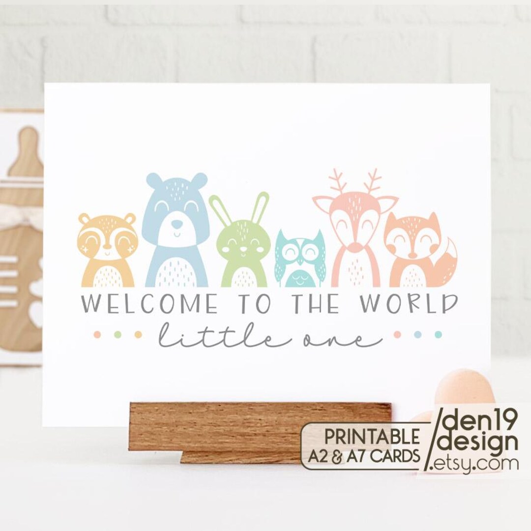 Woodland Animals Baby Card: Welcome Little One (PDF) - Etsy