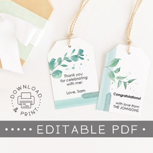 Editable & Printable Gift Tags / Greenery Favor Tag Template - Etsy