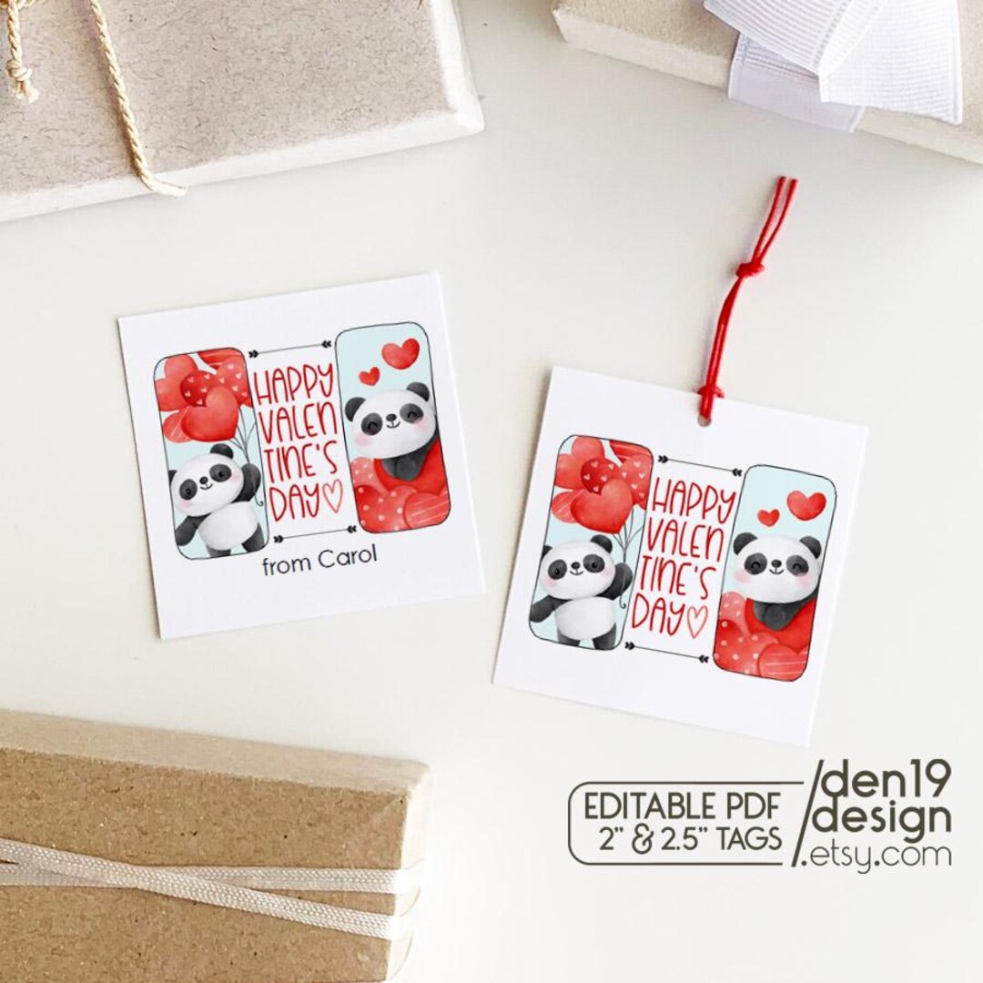 Editable & Printable Gift Tags / Panda Bear Happy Valentine's Day Tag ...