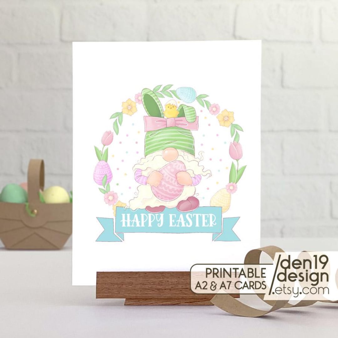Happy Easter Printable Card / Instant Download PDF / Easter Gnome Card ...