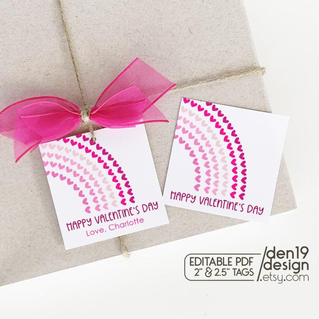 Editable & Printable Gift Tags / Hearts Rainbow Happy Valentine's Day ...
