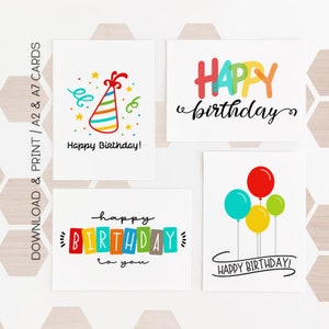 Set of 4 Printable Birthday Cards / Happy Birthday Card / Instant ...