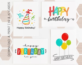 Set of 4 Printable Birthday Cards / Happy Birthday Card / Instant ...