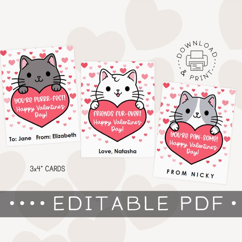 Editable & Printable 3x4 Cards / Kids Valentine's - Etsy
