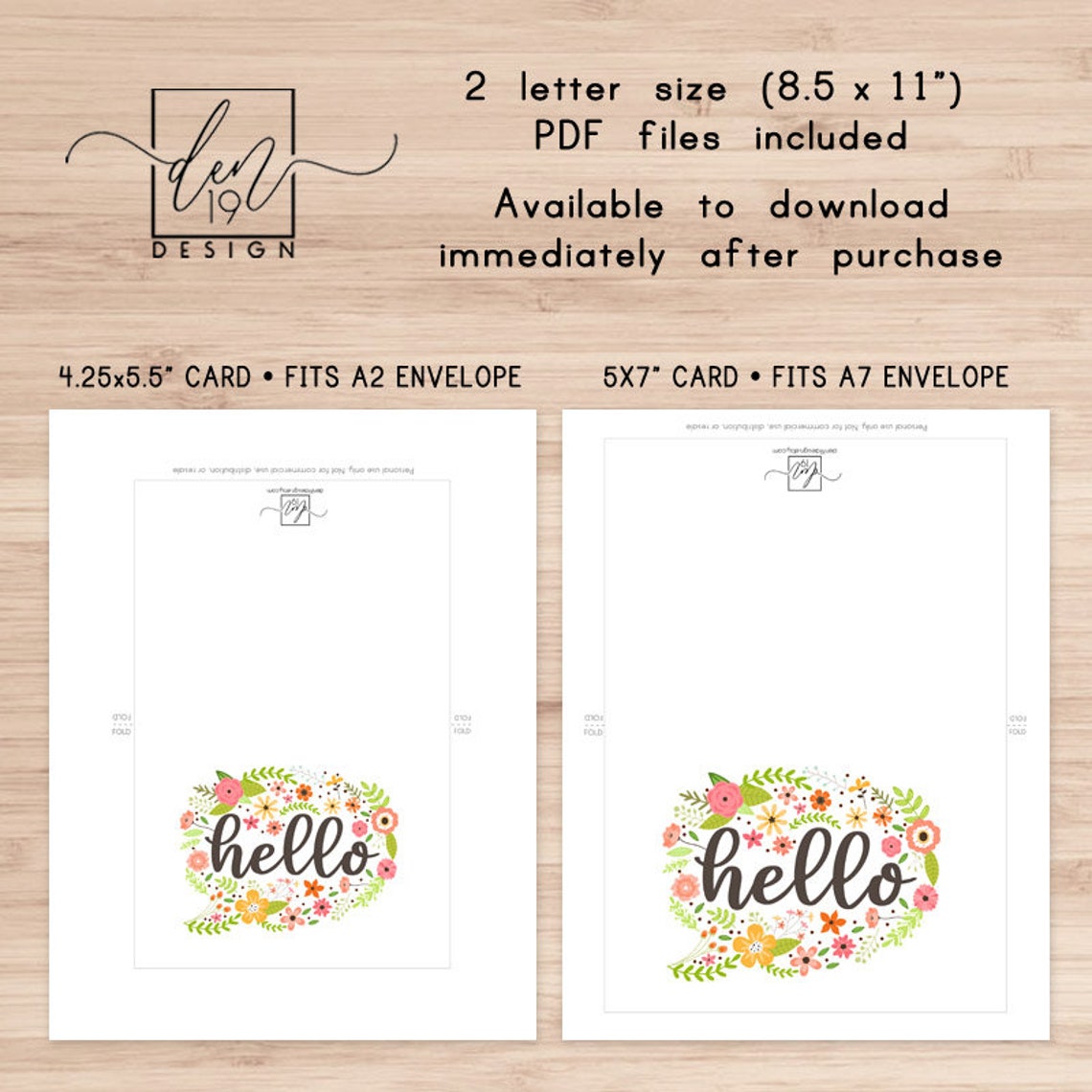 Hello Printable Card / Instant Download PDF / Card Template / | Etsy
