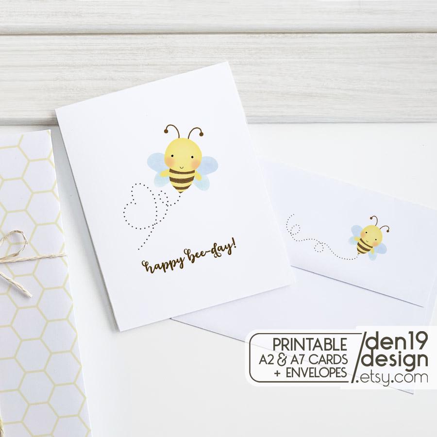 Happy Bee-day Printable Card and Envelope / Instant Download PDF / Bee ...