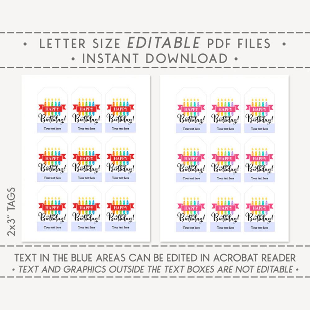 Editable Rainbow Birthday Gift Tags (PDF) - Etsy