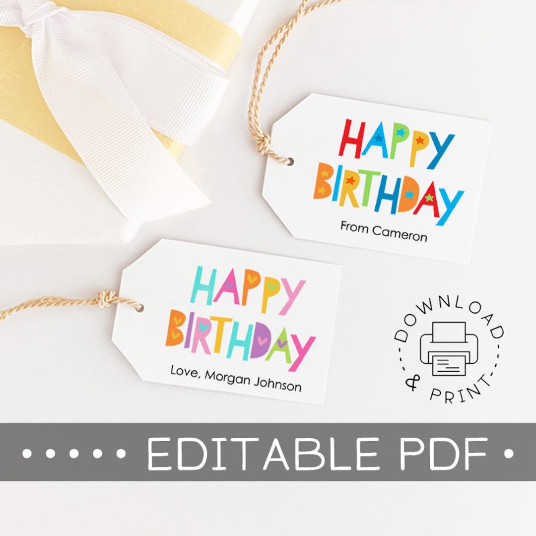 Editable & Printable Gift Tags / Happy Birthday Gift Tag / Birthday ...