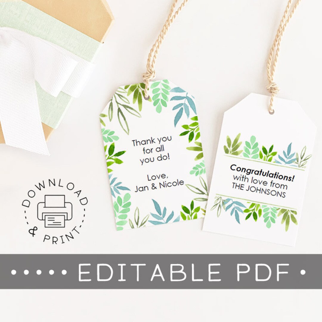 Editable & Printable Gift Tags / Greenery Favor Tag Template - Etsy