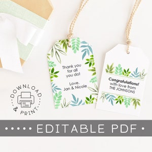 Editable & Printable Gift Tags / Greenery Favor Tag Template - Etsy