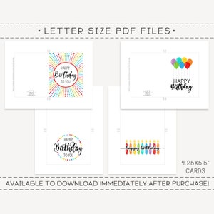 Set of 4 Printable Birthday Cards / Happy Birthday Card / Instant ...
