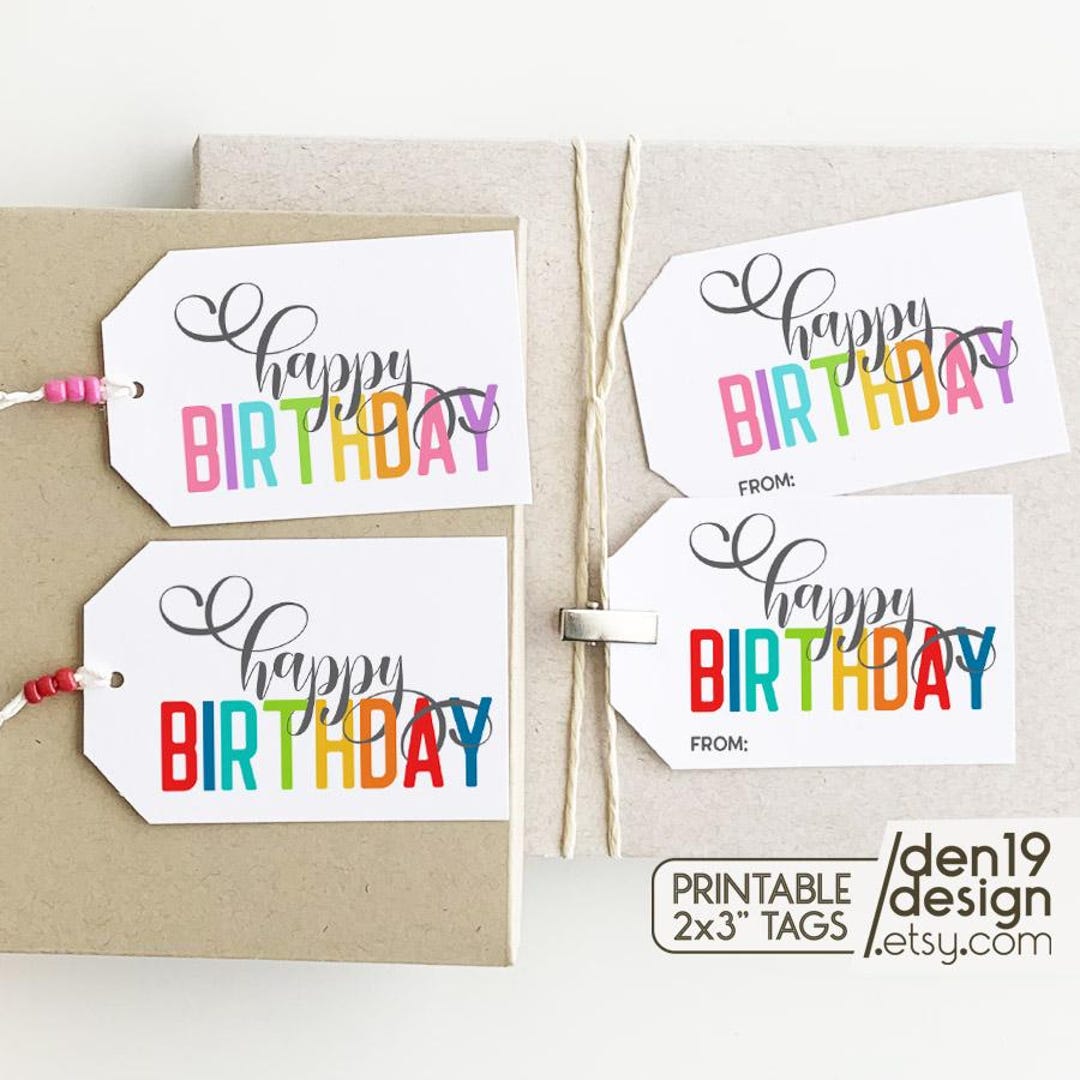 Printable Happy Birthday Gift Tags: Colorful Labels (PDF Files) - Etsy