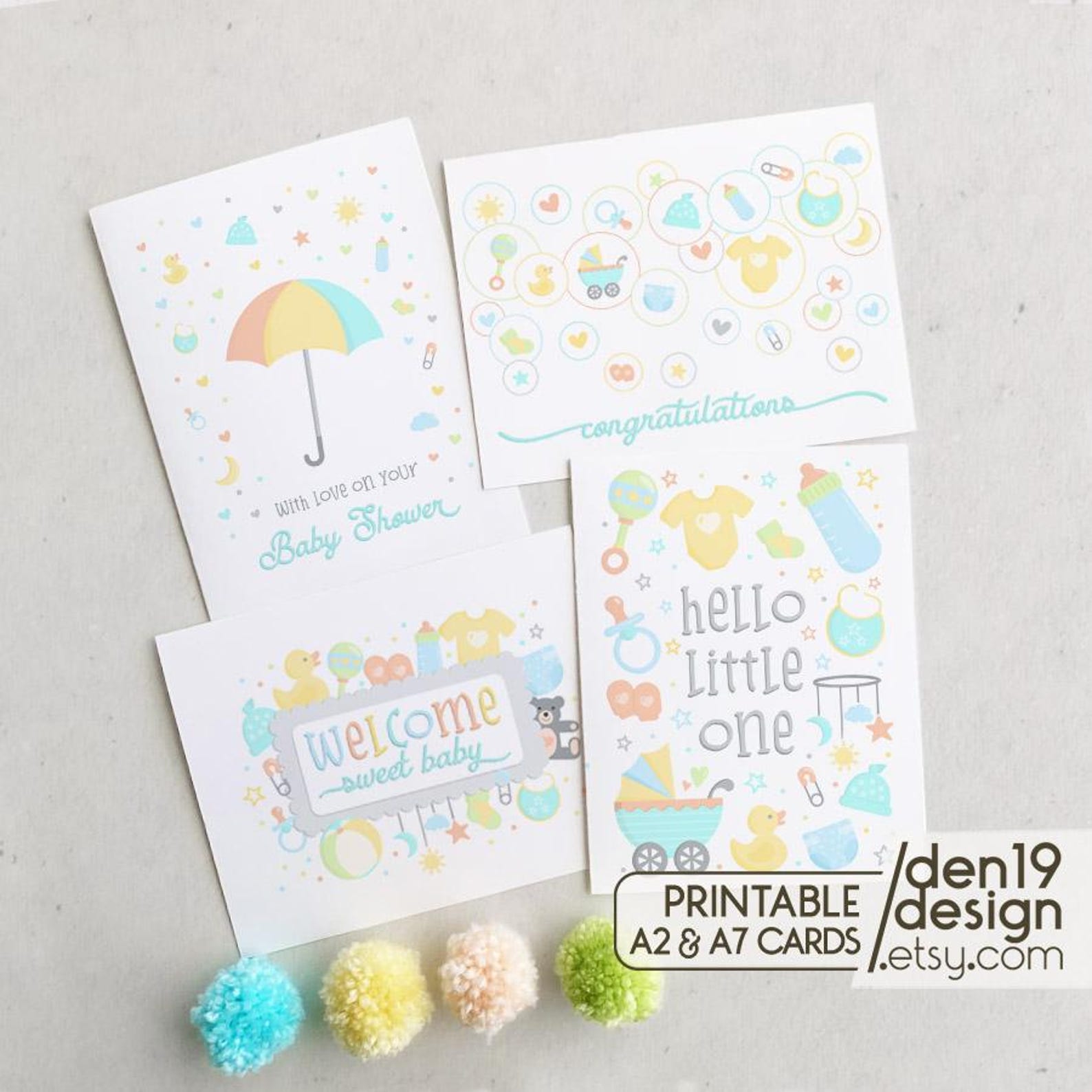 Set of 4 Printable Baby Cards / Instant Download Baby Card Templates - Etsy