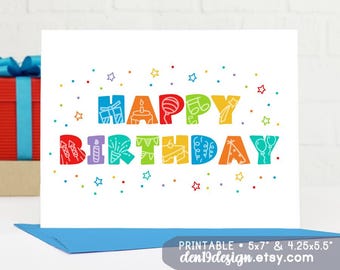 Happy Birthday Printable Card / Instant Download PDF / Birthday Card ...