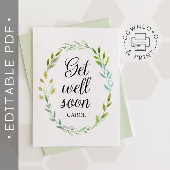 Editable & Printable Get Well Soon Card / Instant Download PDF - Etsy