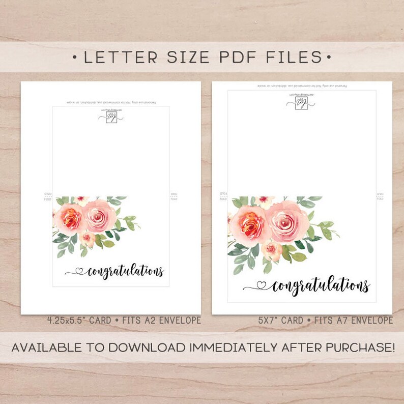 Congratulations Printable Card / Instant Download PDF / Floral | Etsy