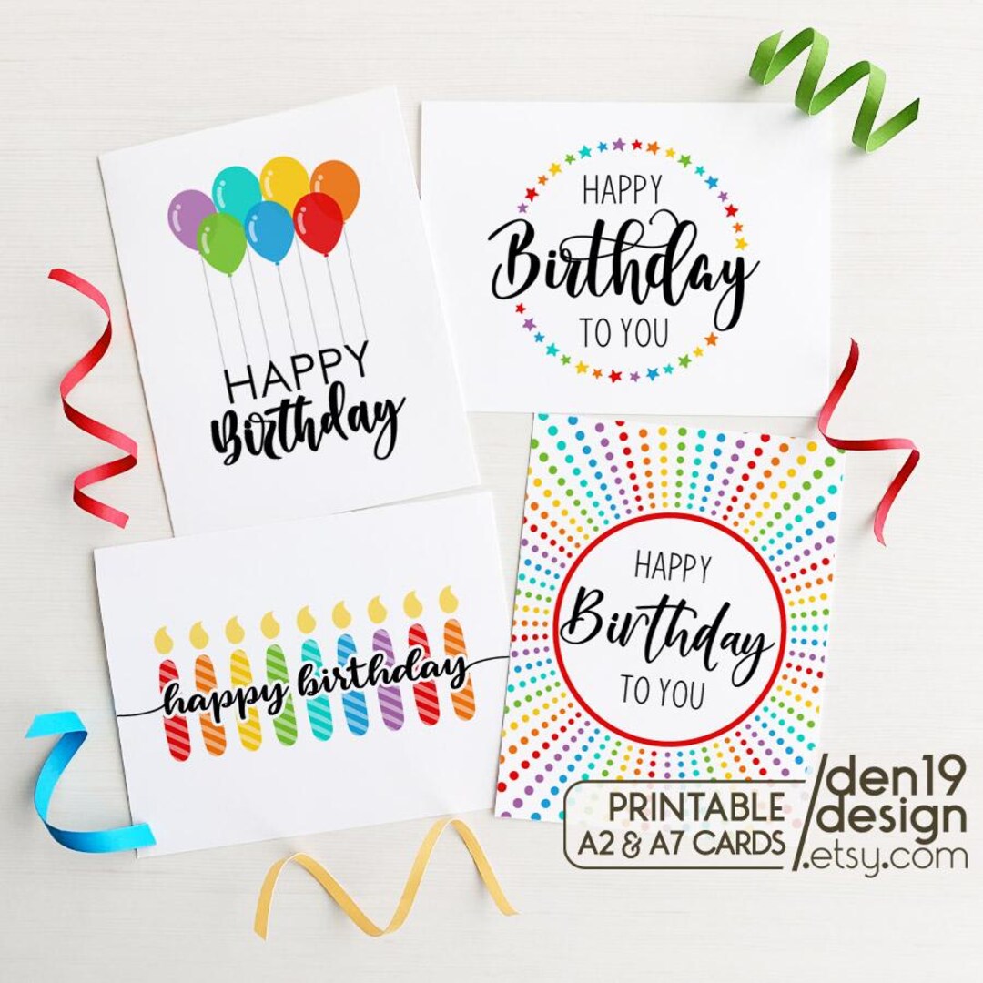 Set of 4 Printable Birthday Cards / Happy Birthday Card / Instant ...