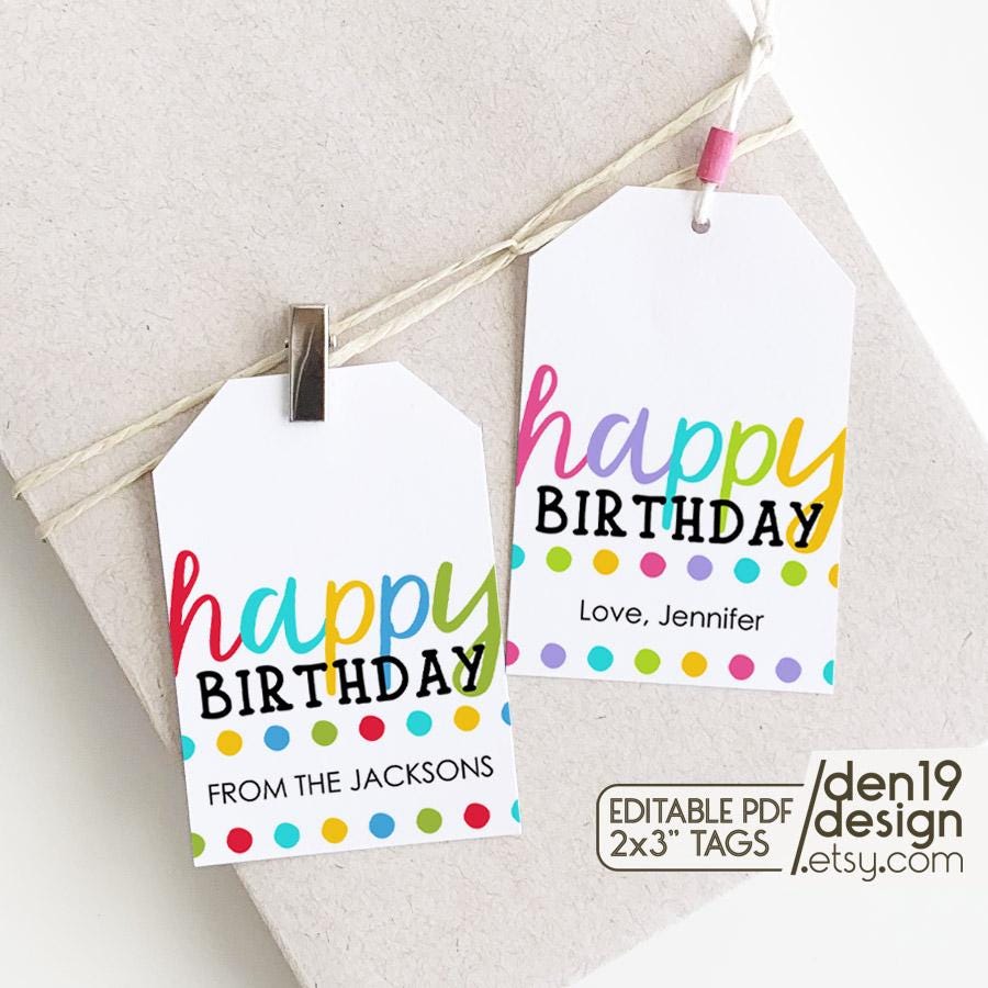Editable Happy Birthday Gift Tags: Printable Colorful Labels (PDF) - Etsy