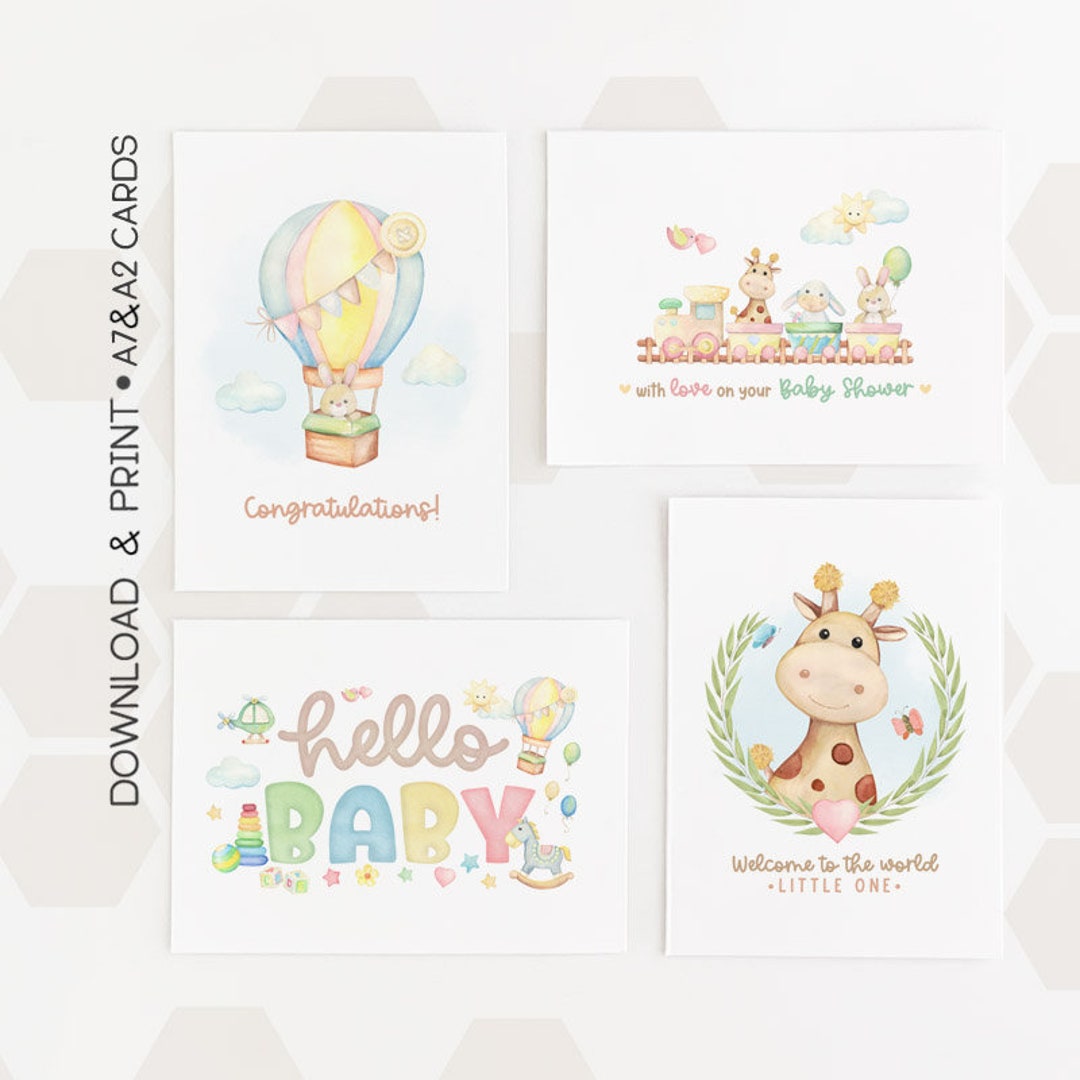 Set of 4 Printable Baby Cards / Instant Download Baby Card Templates - Etsy
