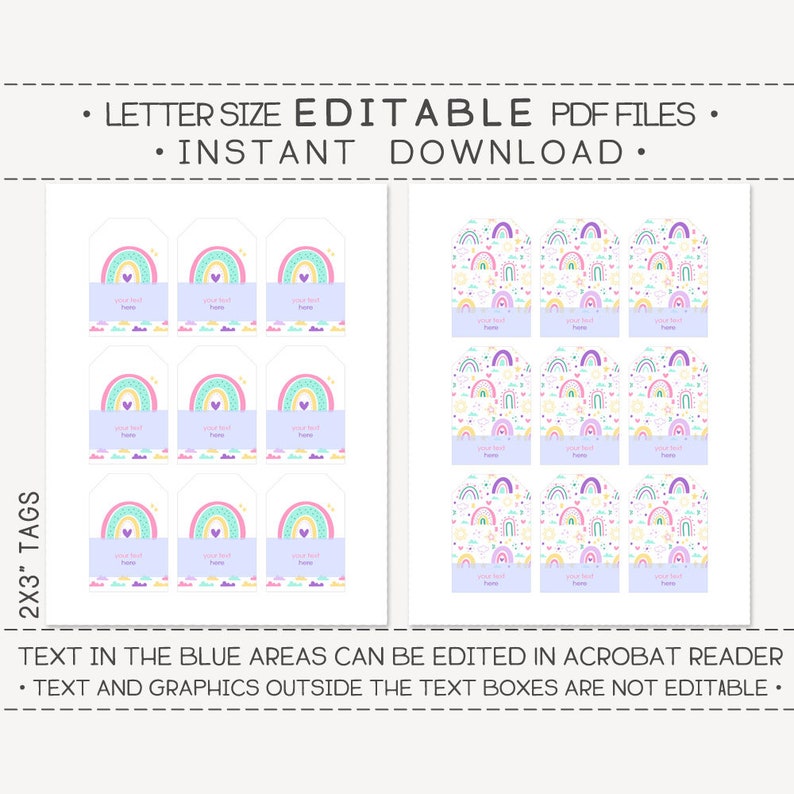 Editable & Printable Gift Tags / Rainbow Favor Tag Template - Etsy