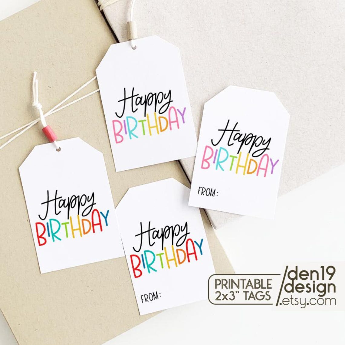 Printable Happy Birthday Gift Tags: Colorful Labels (PDF Files) - Etsy