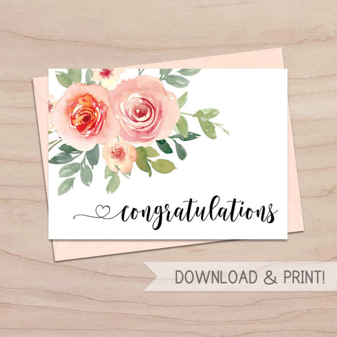Congratulations Printable Card / Instant Download PDF / Floral | Etsy