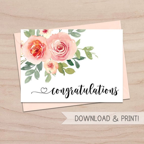 Congratulations Printable Card / Instant Download PDF / Floral | Etsy