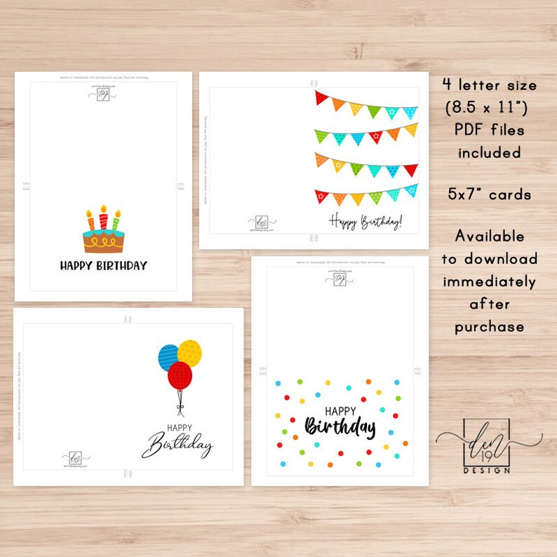 Set of 4 Printable Birthday Cards / Happy Birthday Card / | Etsy