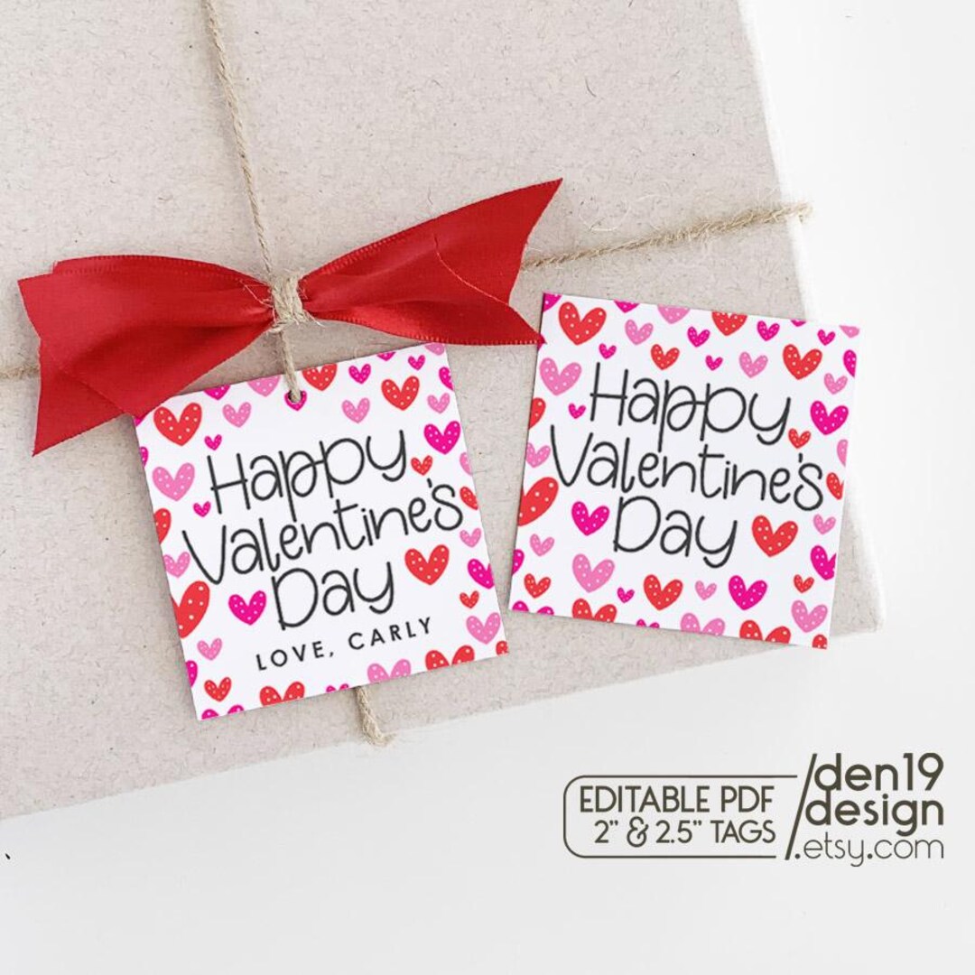 Editable & Printable Gift Tags / Hearts Happy Valentine's Day Tag ...