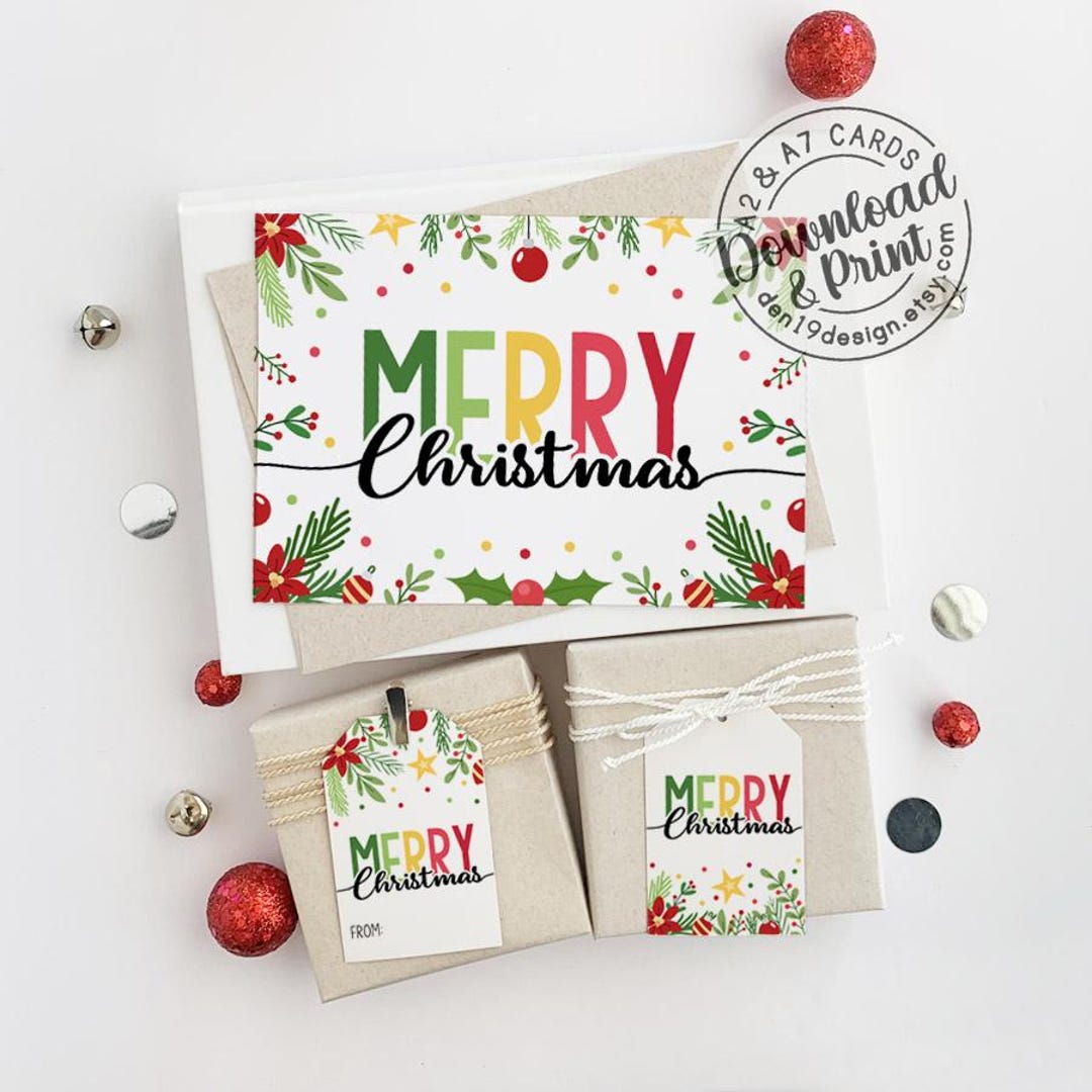 Merry Christmas Printable Card and Gift Tags / Instant Download PDF ...