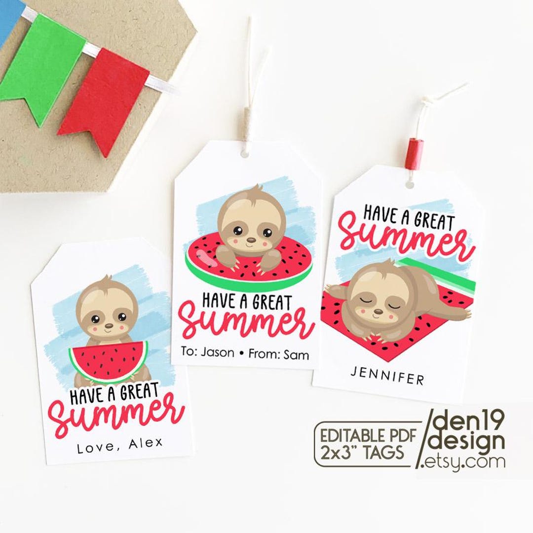 Editable & Printable Gift Tags / Have A Great Summer / Sloth Favor Tag ...