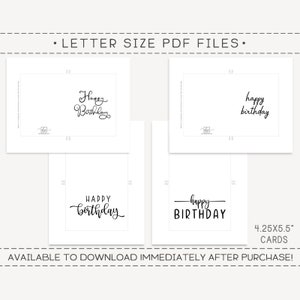 Set of 4 Printable Birthday Cards / Minimal Happy Birthday Card ...