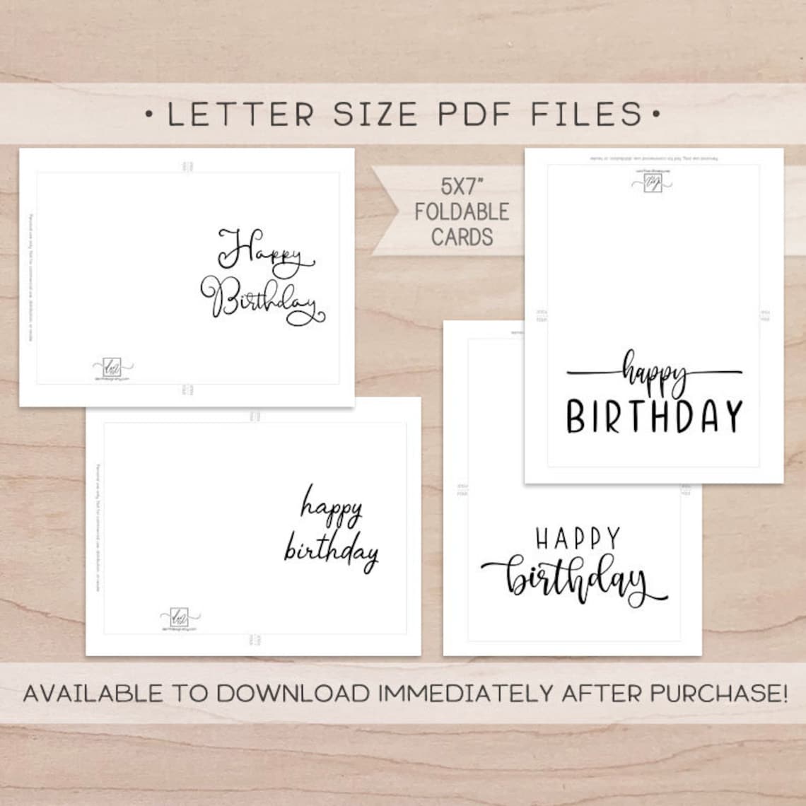 Set of 4 Printable Birthday Cards / Minimal Happy Birthday | Etsy