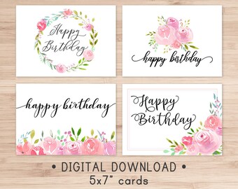 Set of 4 Printable Birthday Cards / Happy Birthday Card / | Etsy